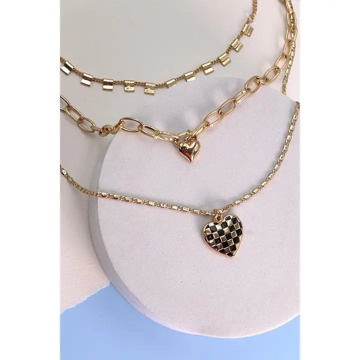 Triple Layer Heart Checkered Necklace – Shop The Pug
